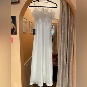 Line & Dot | Dresses | Line And Dot Kiki Satin Feather Trim Slip Dress ...